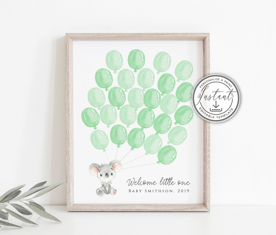 Koala Balloon Guest Book Poster, Signature Guestbook Alternative, Green ...