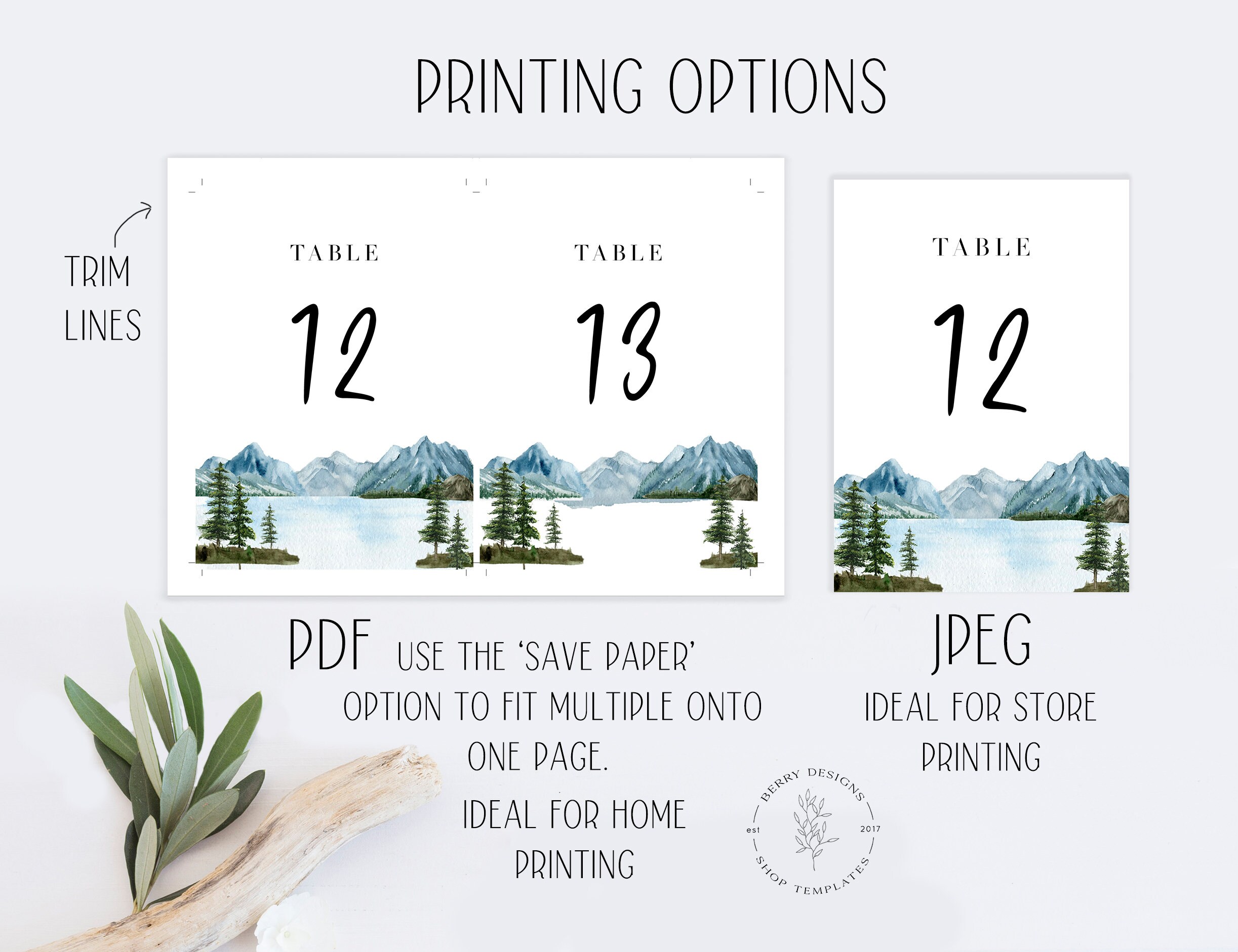 Mountain Wedding Editable Table Numbers Template Watercolor - Etsy