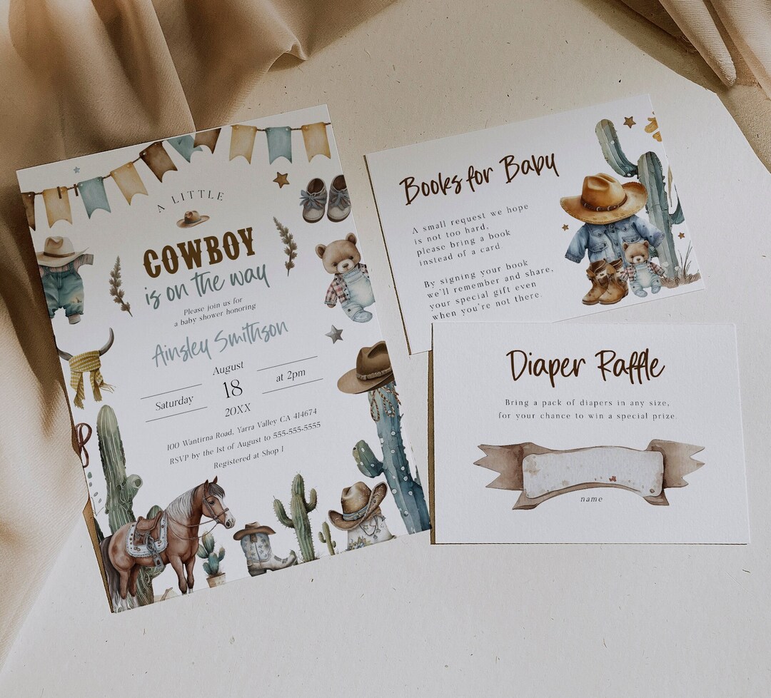 Little Cowboy Baby Shower Invitation Bundle, Western Baby Shower ...