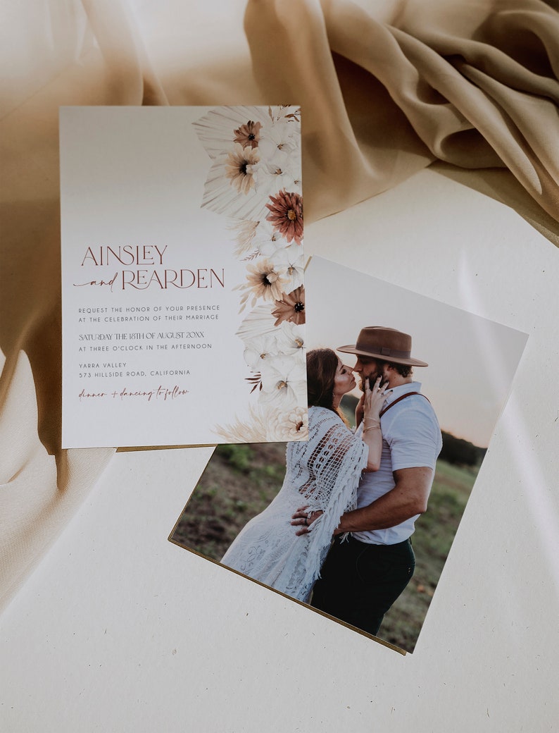 Boho Floral Wedding Invitation Suite Template Bohemian - Etsy