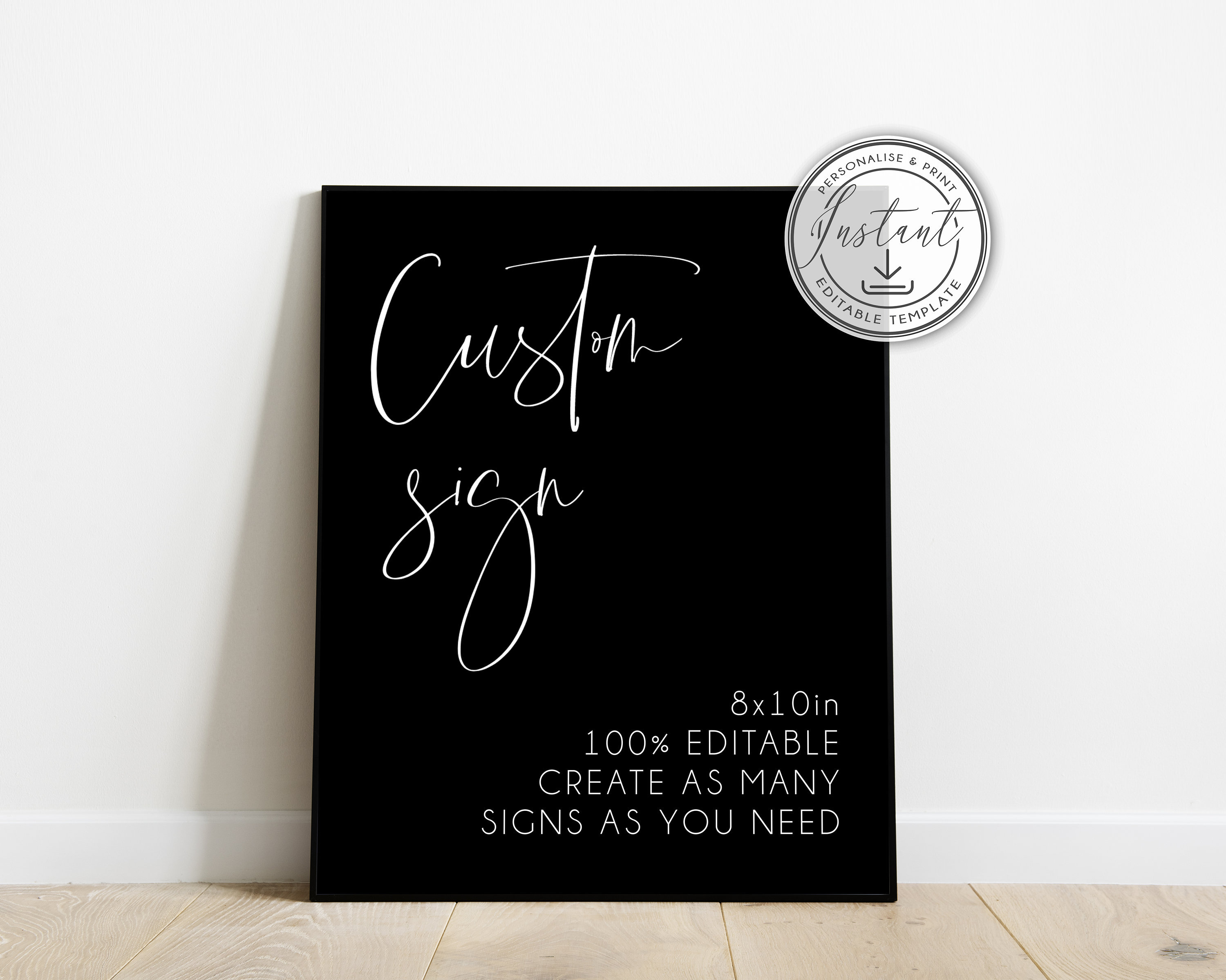 Black Modern Custom Sign Sign Template, Editable Sign, Minimalist ...