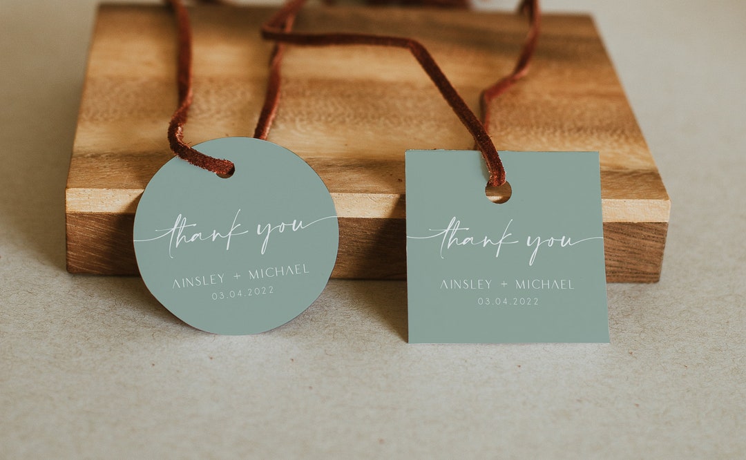 Minimalist Green Round Thank You Tag, Modern Wedding Circle Favors ...