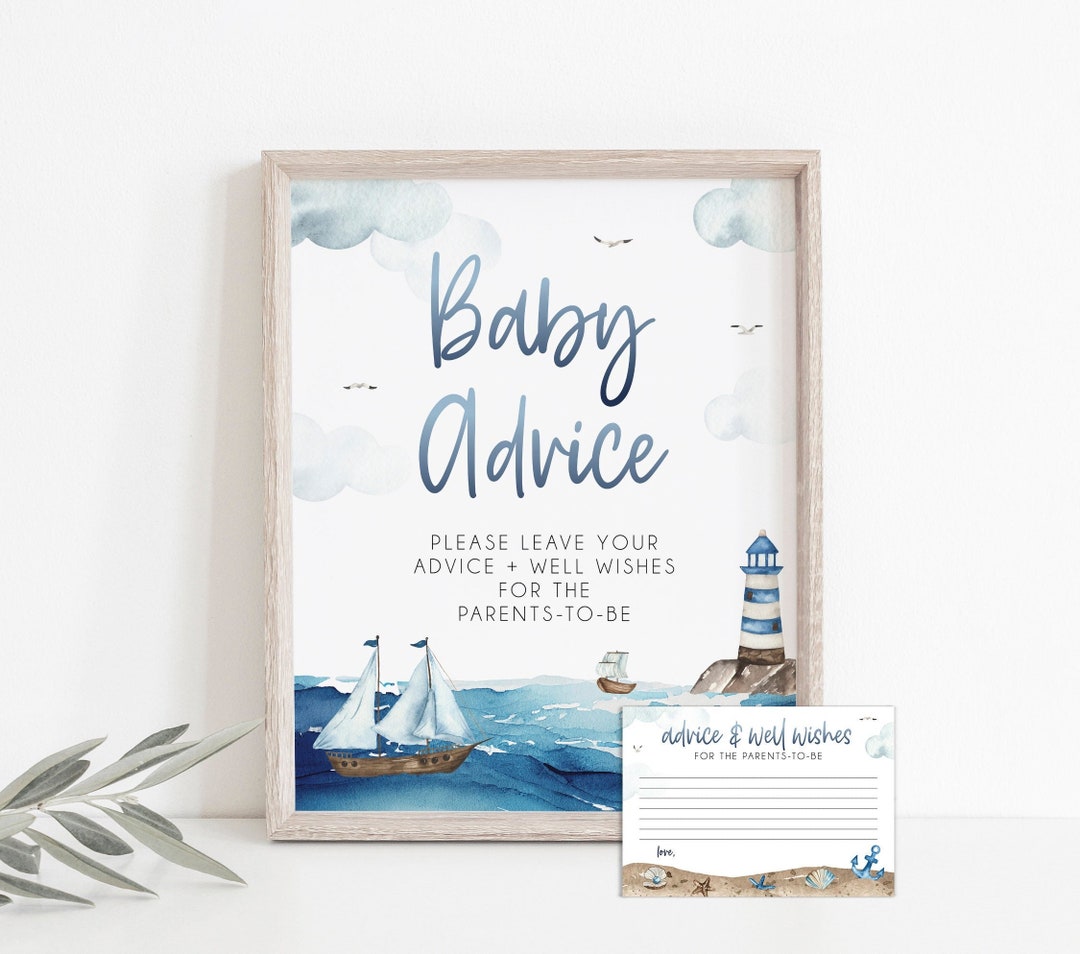 Nautical Baby Advice Sign Template, Nautical Baby Shower Signage, Blue ...