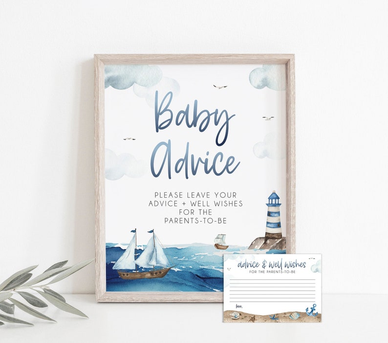 Nautical Baby Advice Sign Template, Nautical Baby Shower Signage, Blue ...