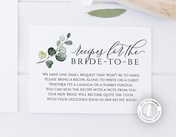Recipe for the Bride-to-be Card Insert Template Bridal Shower - Etsy ...