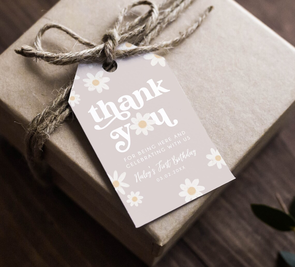 Daisy Thank You Gift Tag Template, Bohemian Daisy Favors Tag, Daisy ...