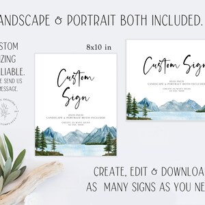 Mountain Custom Sign Sign Editable Template, Personalised Wedding Sign ...