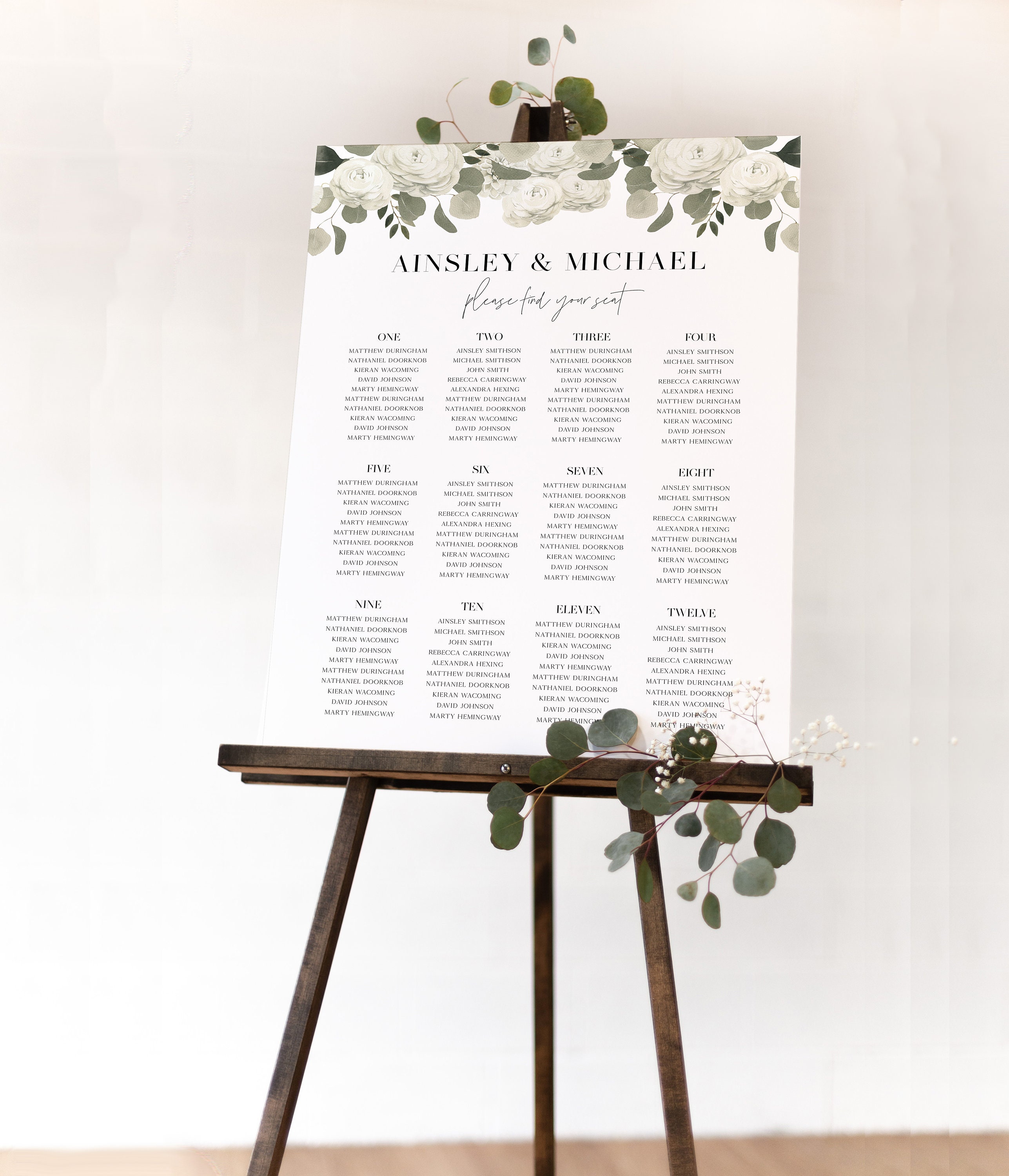 Greenery Rustic Editable Seating Chart Modern Rustic Wedding - Etsy