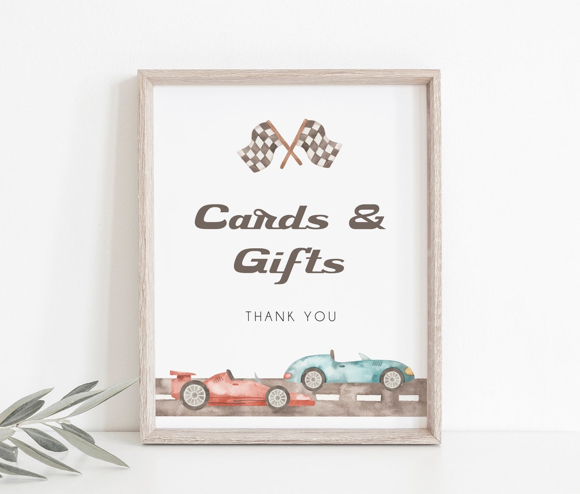 Race Car Cards & Gifts Sign Template Race Car Birthday Sign | Etsy