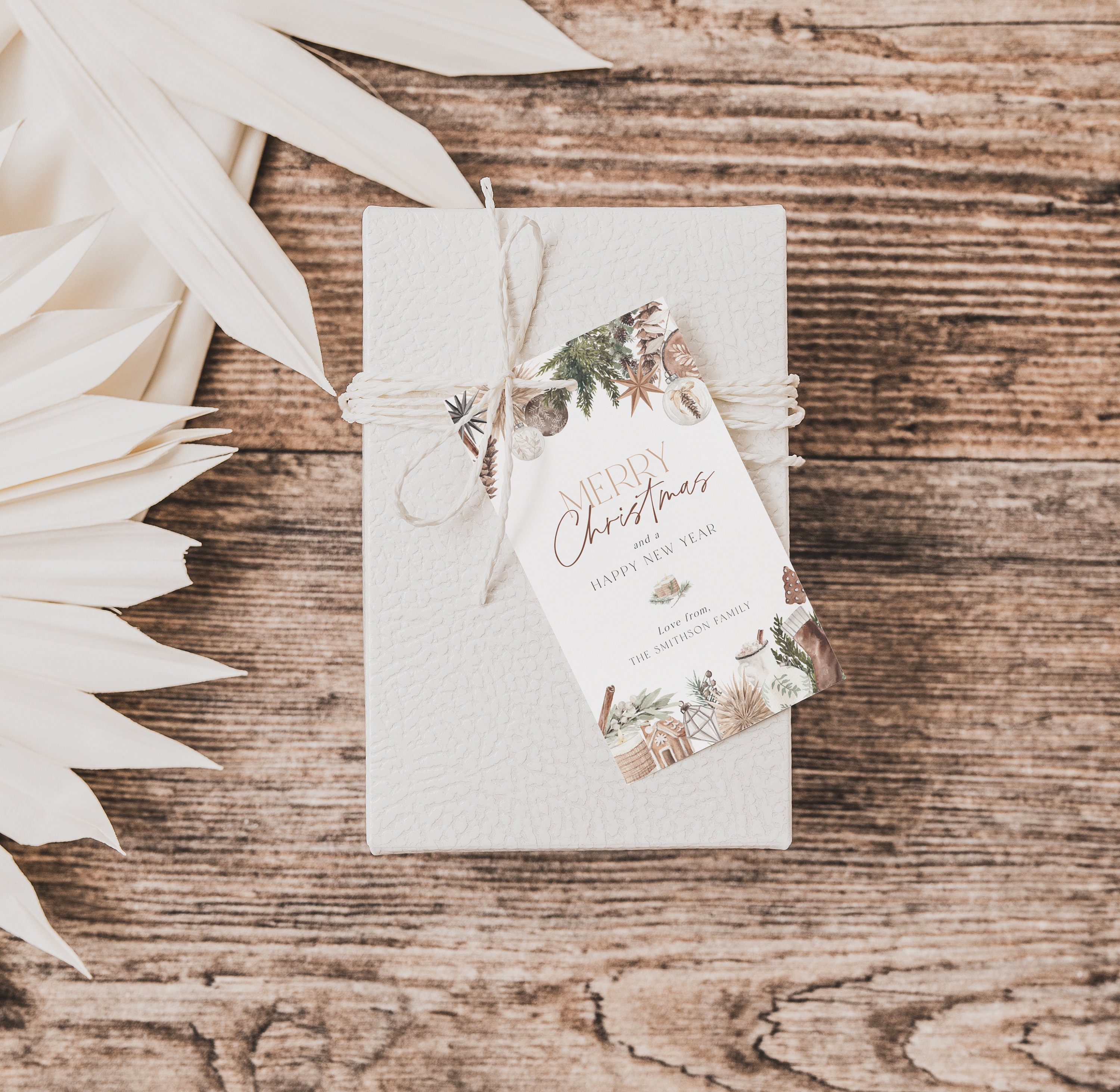 Beige Christmas Gift Tags Template Editable Christmas Favor - Etsy