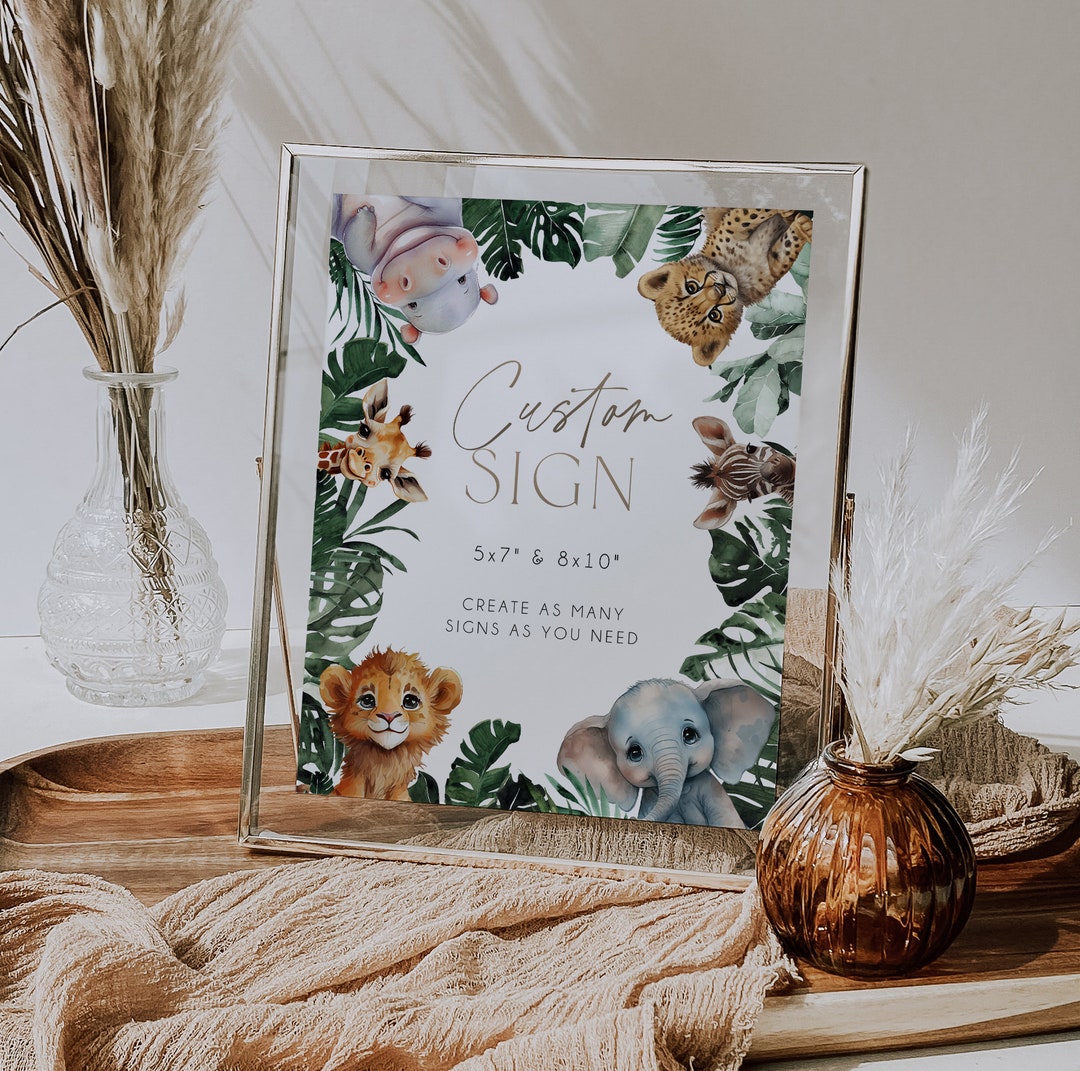 Wild One Custom Sign Template, Safari Editable Sign Template, Jungle ...