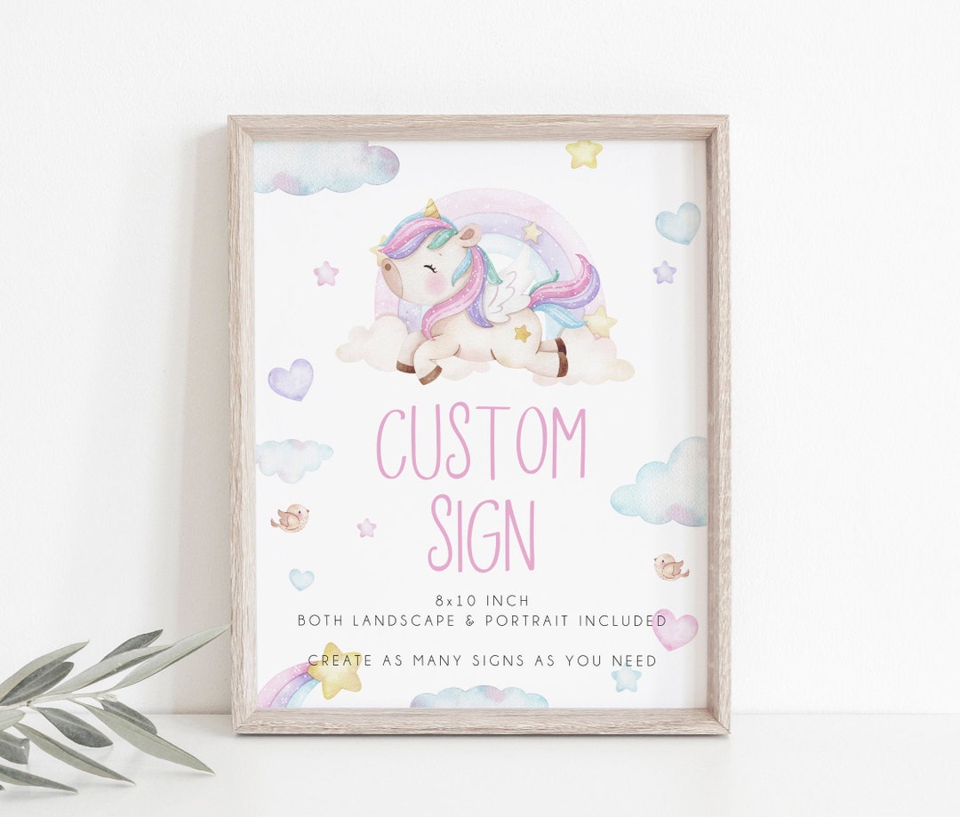 Unicorn Custom Sign Template, Rainbow Unicorn Baby Shower Sign ...