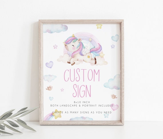 Unicorn Custom Sign Template Rainbow Unicorn Baby Shower | Etsy