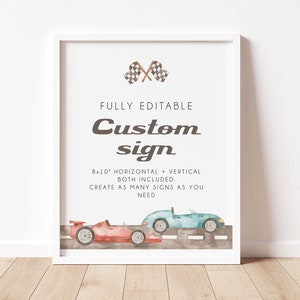 Race Car Custom Sign Template, Race Car Birthday Party Sign, Editable ...
