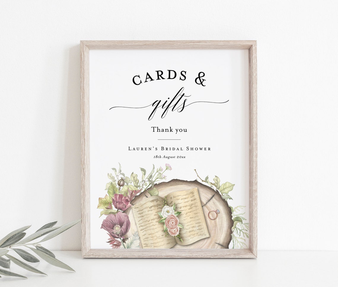 Storybook Cards & Gifts Sign Template, Chapter Book Themed Bridal ...