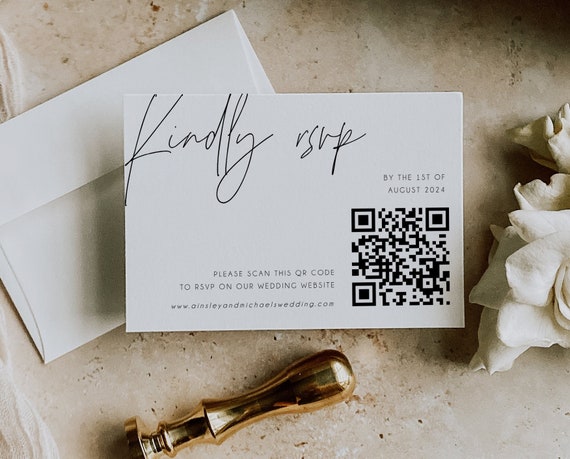 Modern Minimalist QR Code Wedding RSVP Card Online Reply Card | Etsy