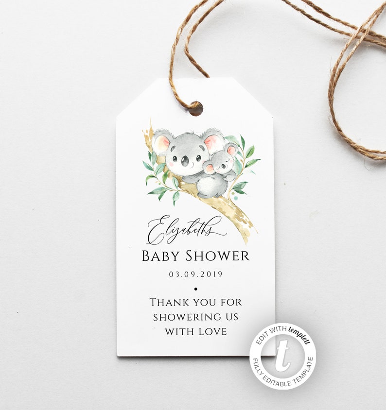 Mother & Baby Koala Gift Tag Editable Template Baby Shower - Etsy