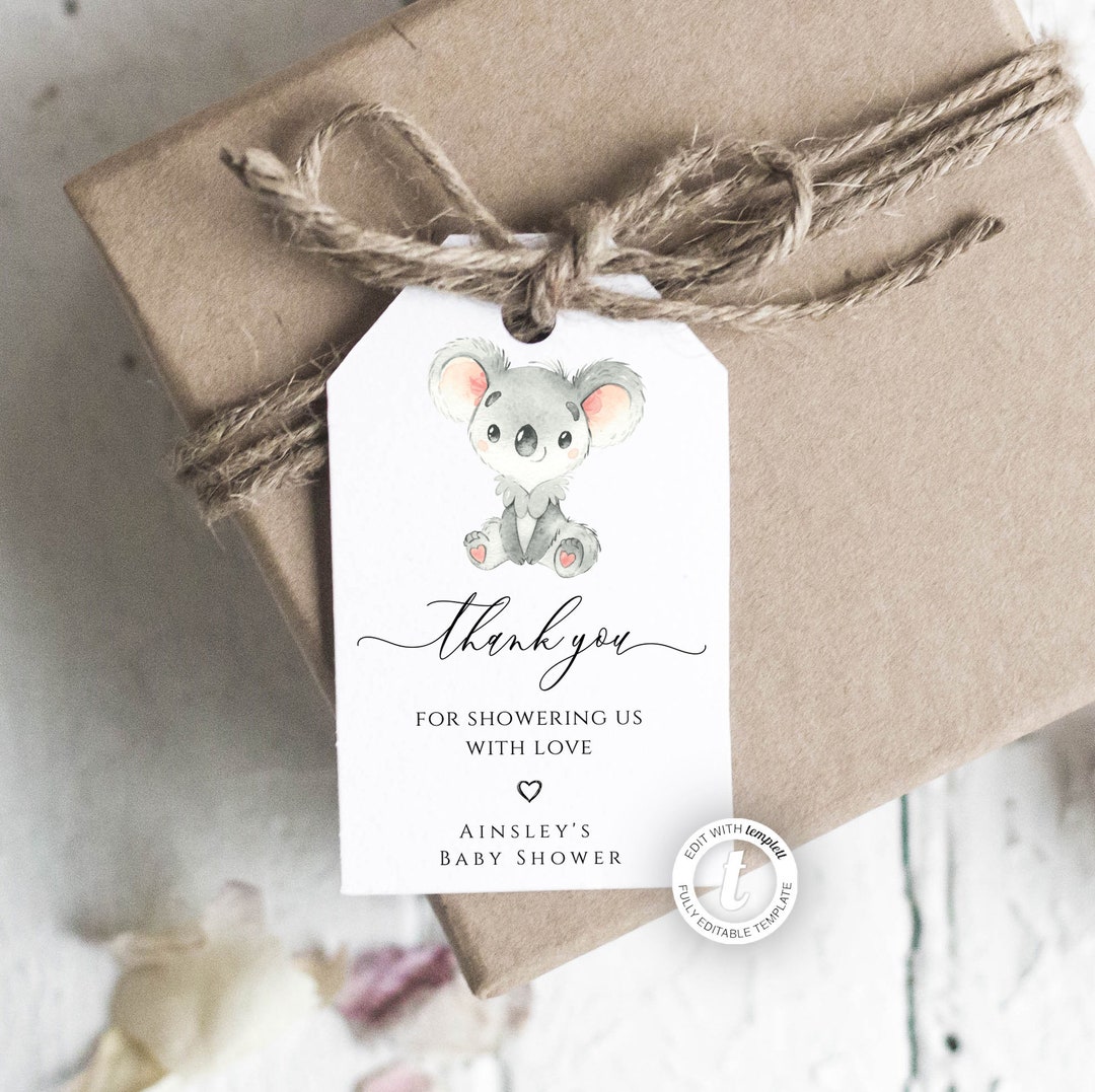 Koala Baby Shower Gift Tag Editable Template, Thank You Tag, Favor Tag ...