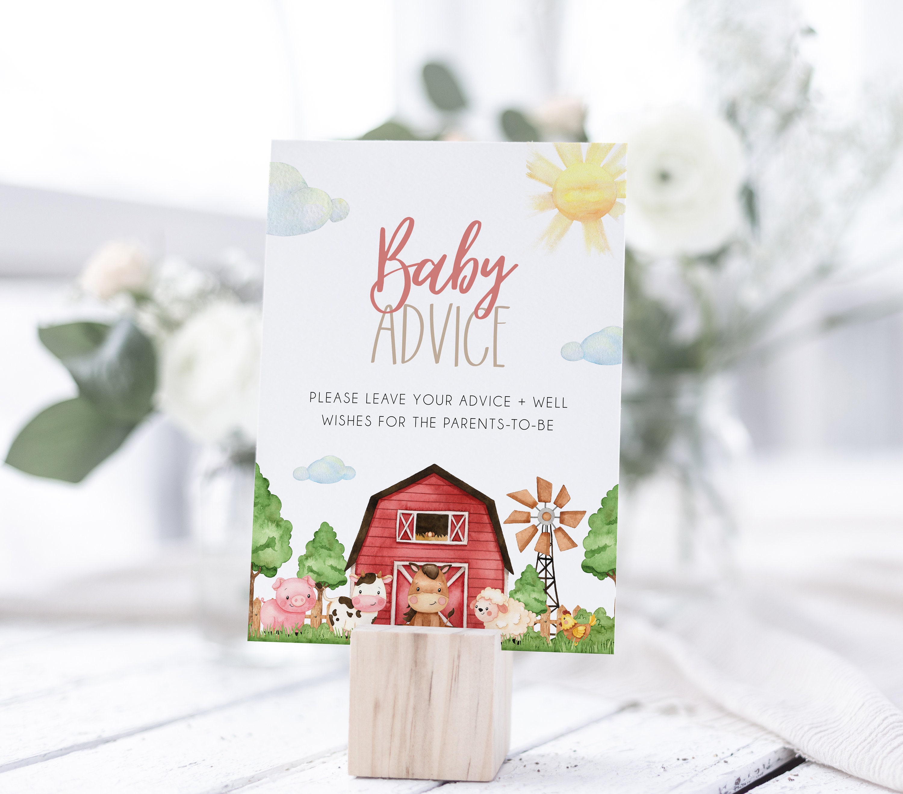 Farm Baby Advice Sign, Farm Animals Baby Shower Editable Sign, Instant ...