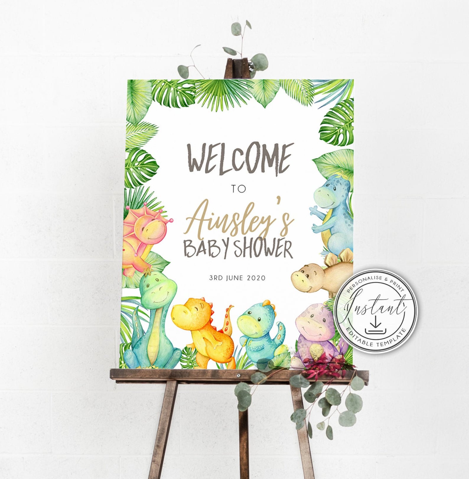 Dinosaur Welcome Sign Editable Template Dinosaur Baby Shower - Etsy