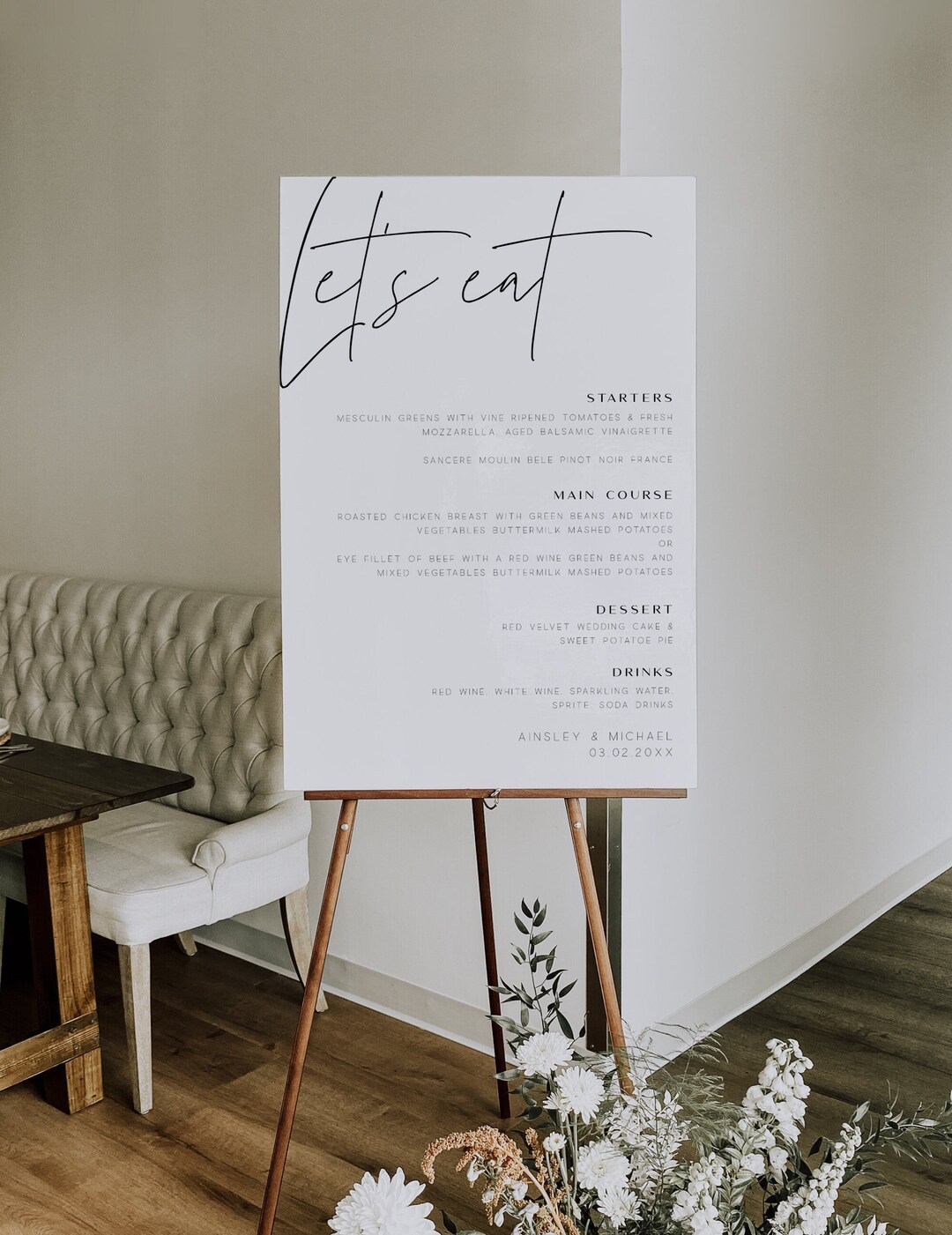 Minimalist Menu Wedding Sign, Let's Eat Sign, Modern Wedding Signage ...