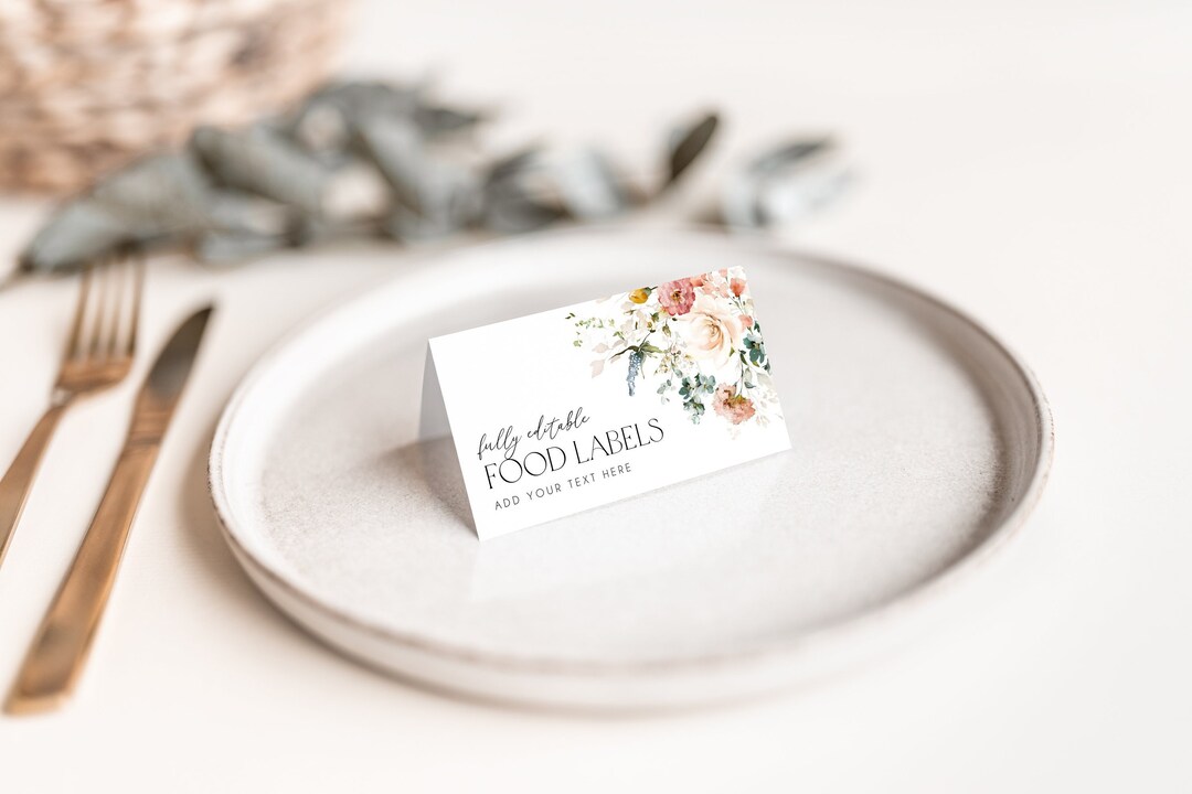 Wildflower Editable Food Label Card Template, Bohemian Garden Flowers ...