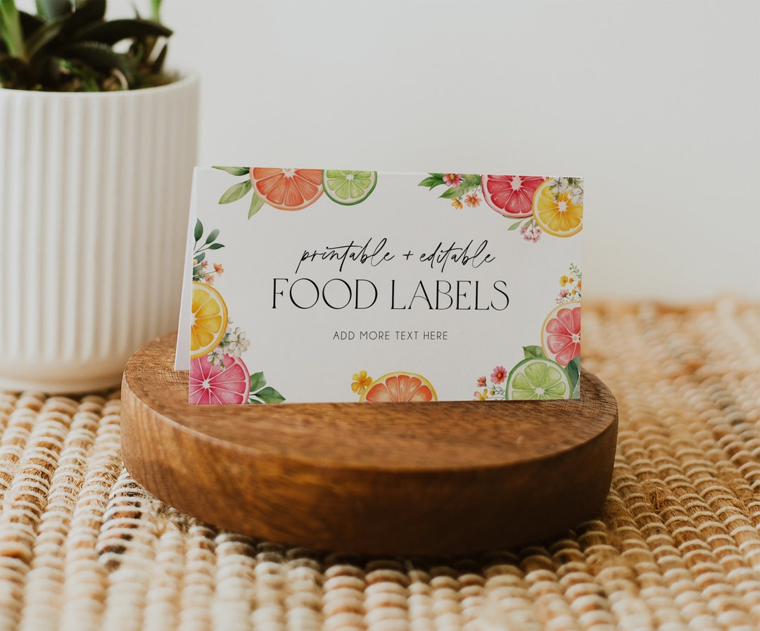 Citrus Food Label Place Card, Citrus & Floral Shower Printable Place ...