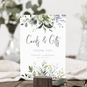 Watercolor Greenery Cards & Gifts Wedding Sign Template, Instant ...