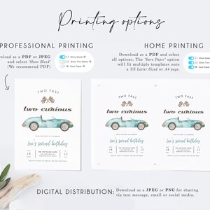 TWO Fast Two Curious Birthday Invitation Editable, Blue Race Car Second ...