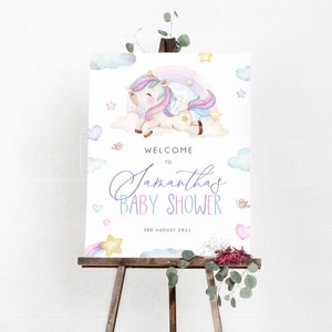 Unicorn Welcome Baby Shower Sign, Rainbow Unicorn Baby Shower Signage ...