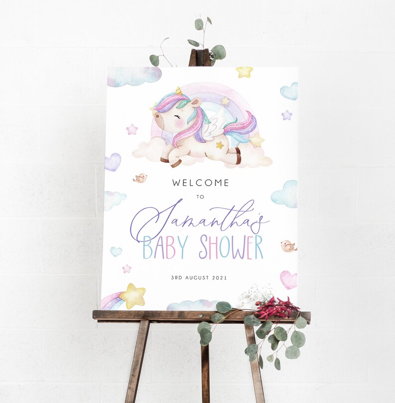 Unicorn Welcome Baby Shower Sign, Rainbow Unicorn Baby Shower Signage ...