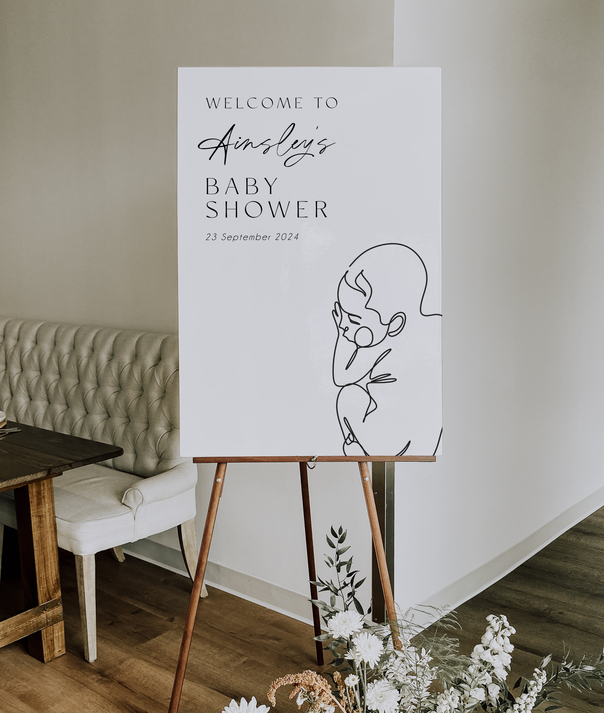 Minimalist Baby Line Art Welcome Sign, Modern Baby Shower Sign, Instant ...
