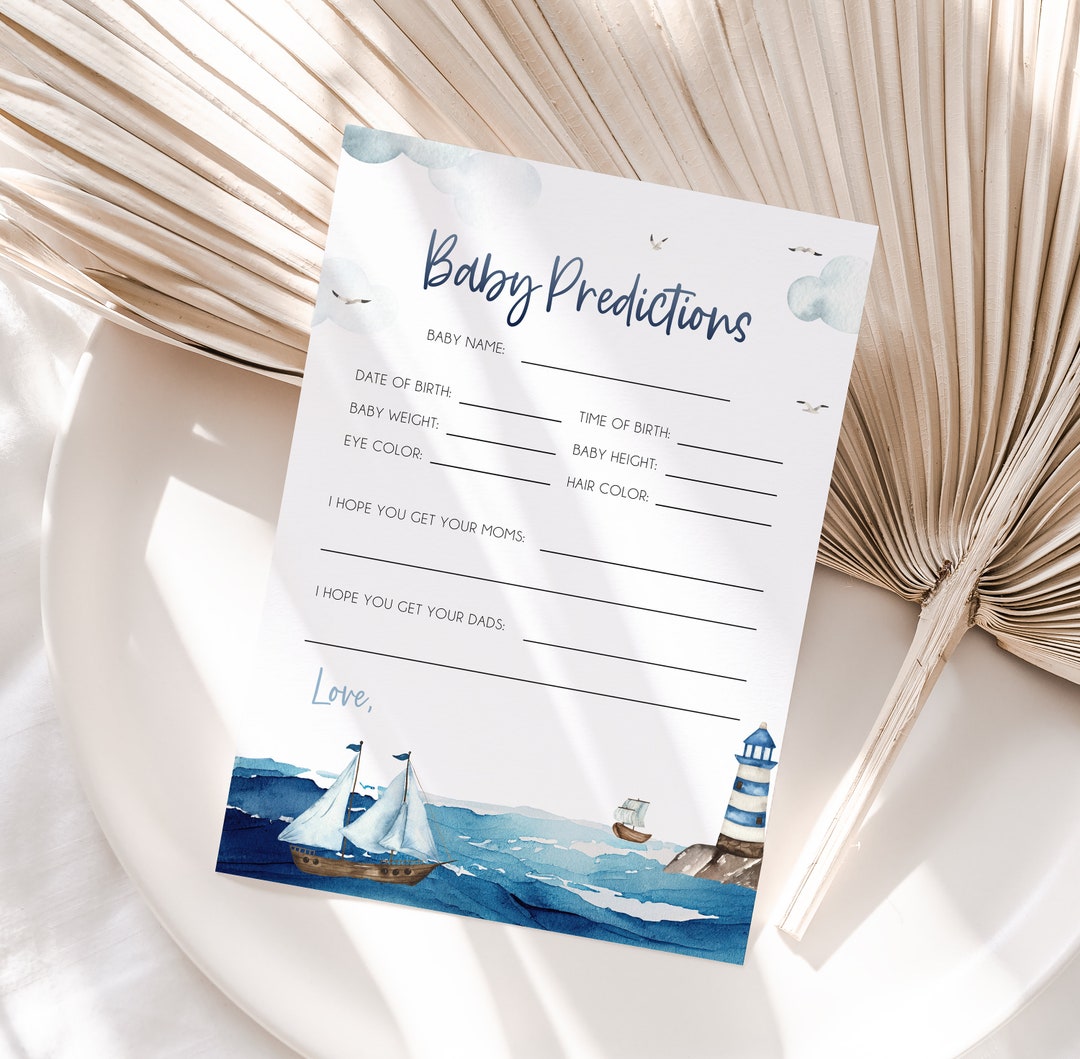 Nautical Baby Predictions Card Template, Ahoy It's a Boy Baby Shower ...