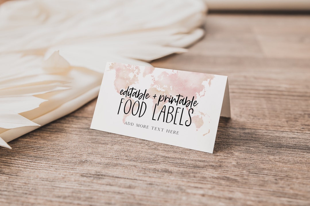Pink Travel Themed Food Label Printable Place Card, Adventure Awaits ...