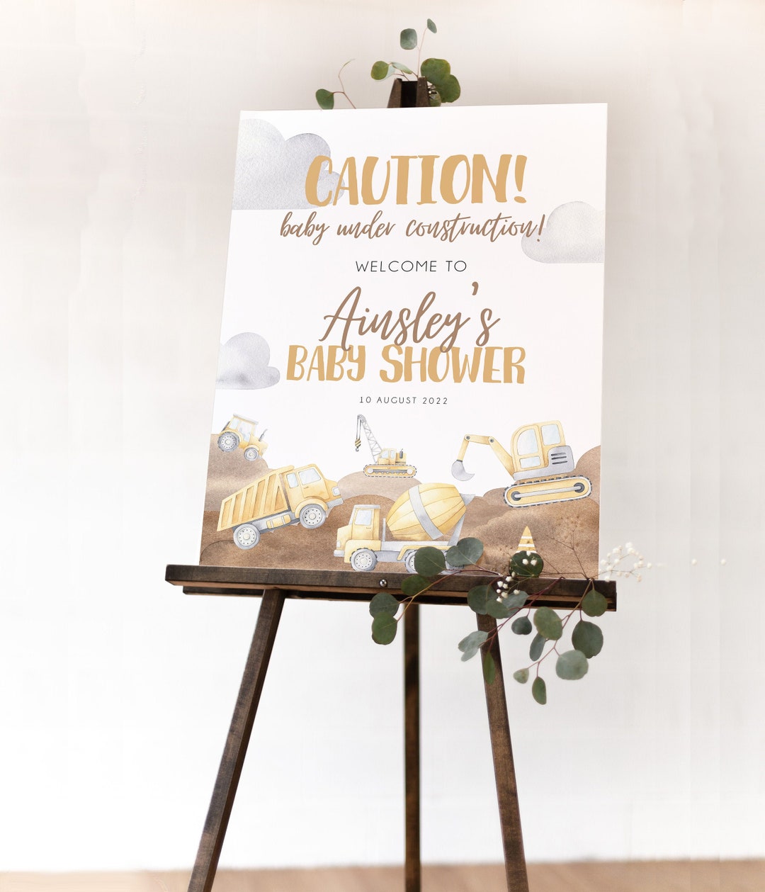 Baby Under Construction Welcome Sign, Editable Sign Template, Truck ...