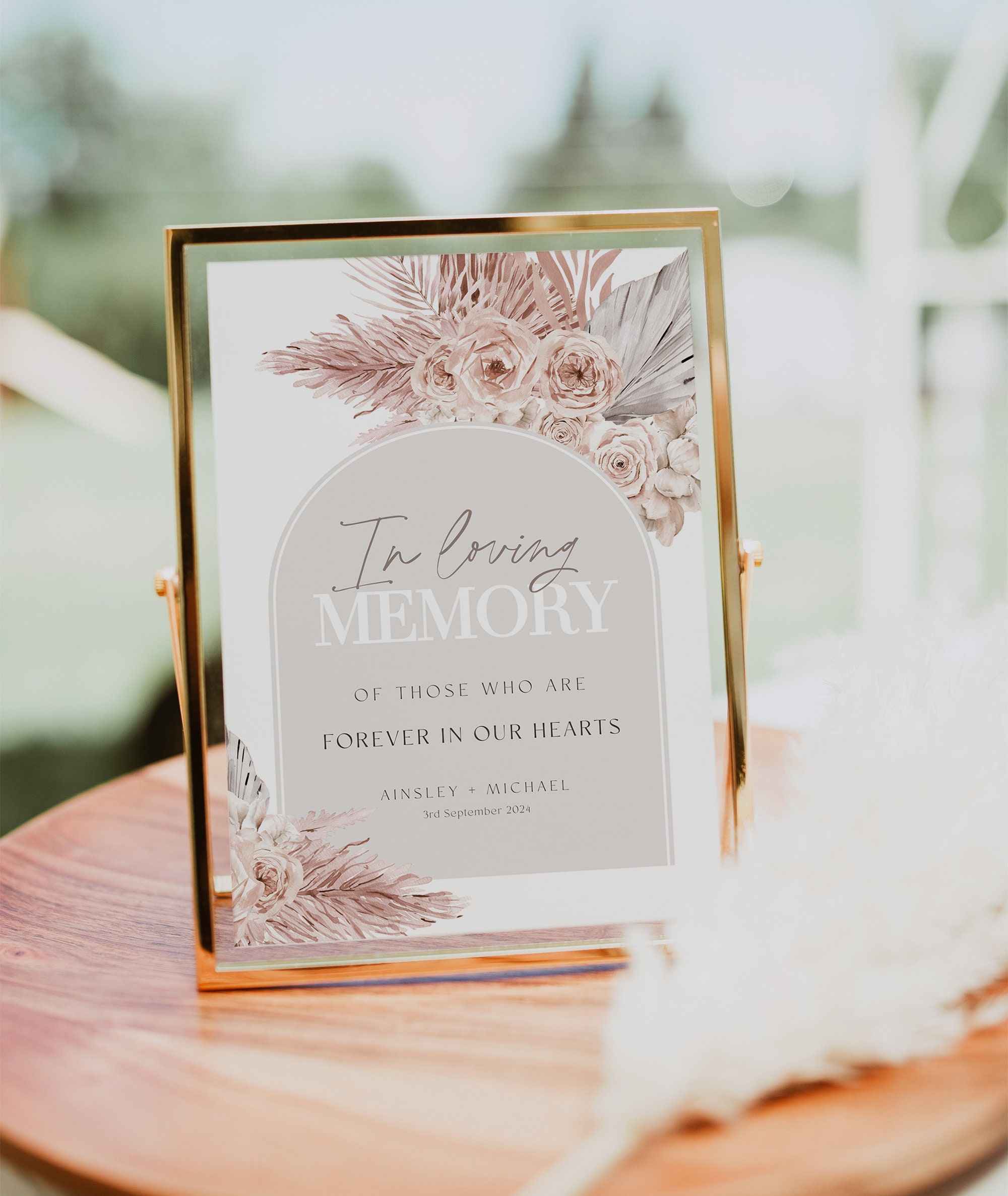 Boho Arch in Loving Memory Wedding Sign Template Beige | Etsy