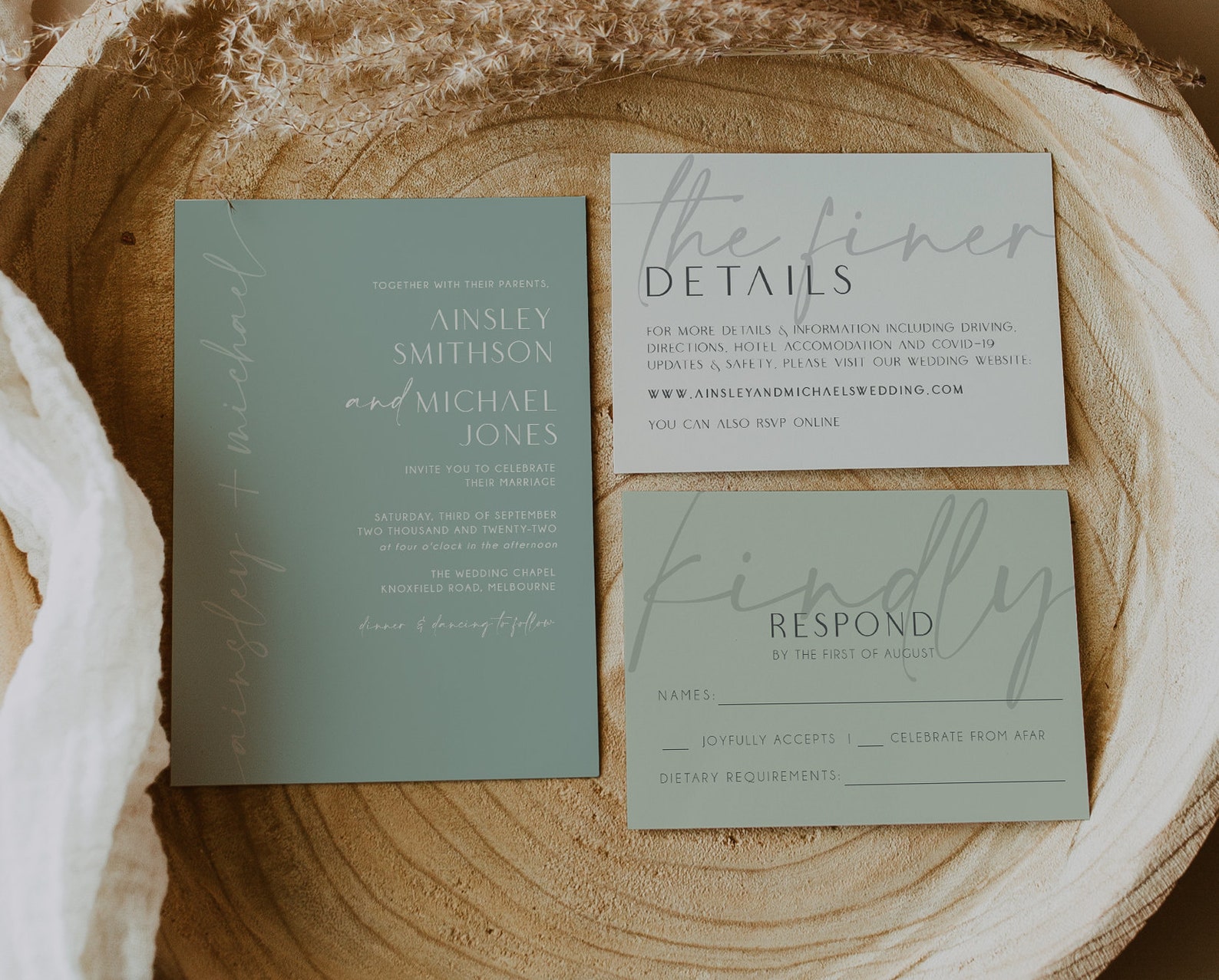 Minimalistic Green Wedding Invitation Suite Modern Greenery - Etsy