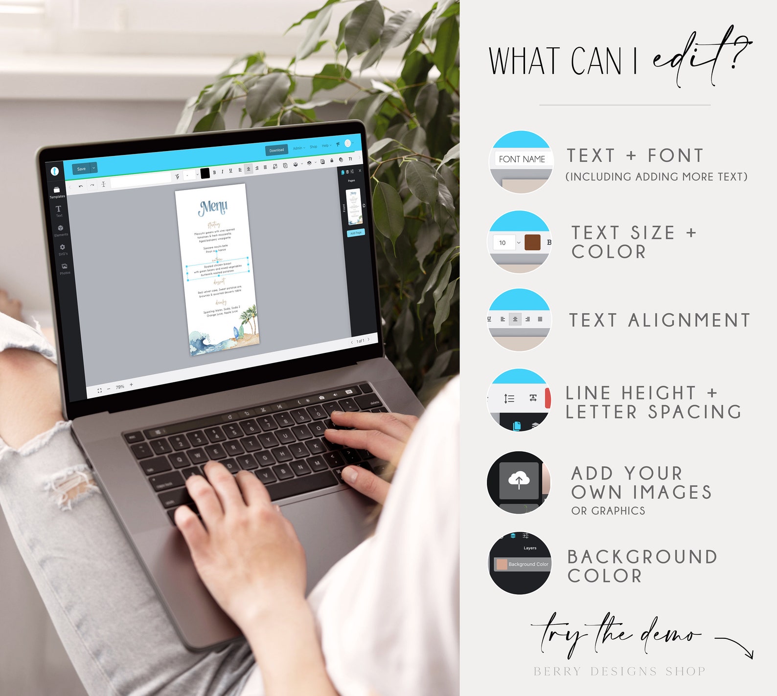 Ocean & Surf Menu Editable Template, Beach Baby Shower Menu Template ...