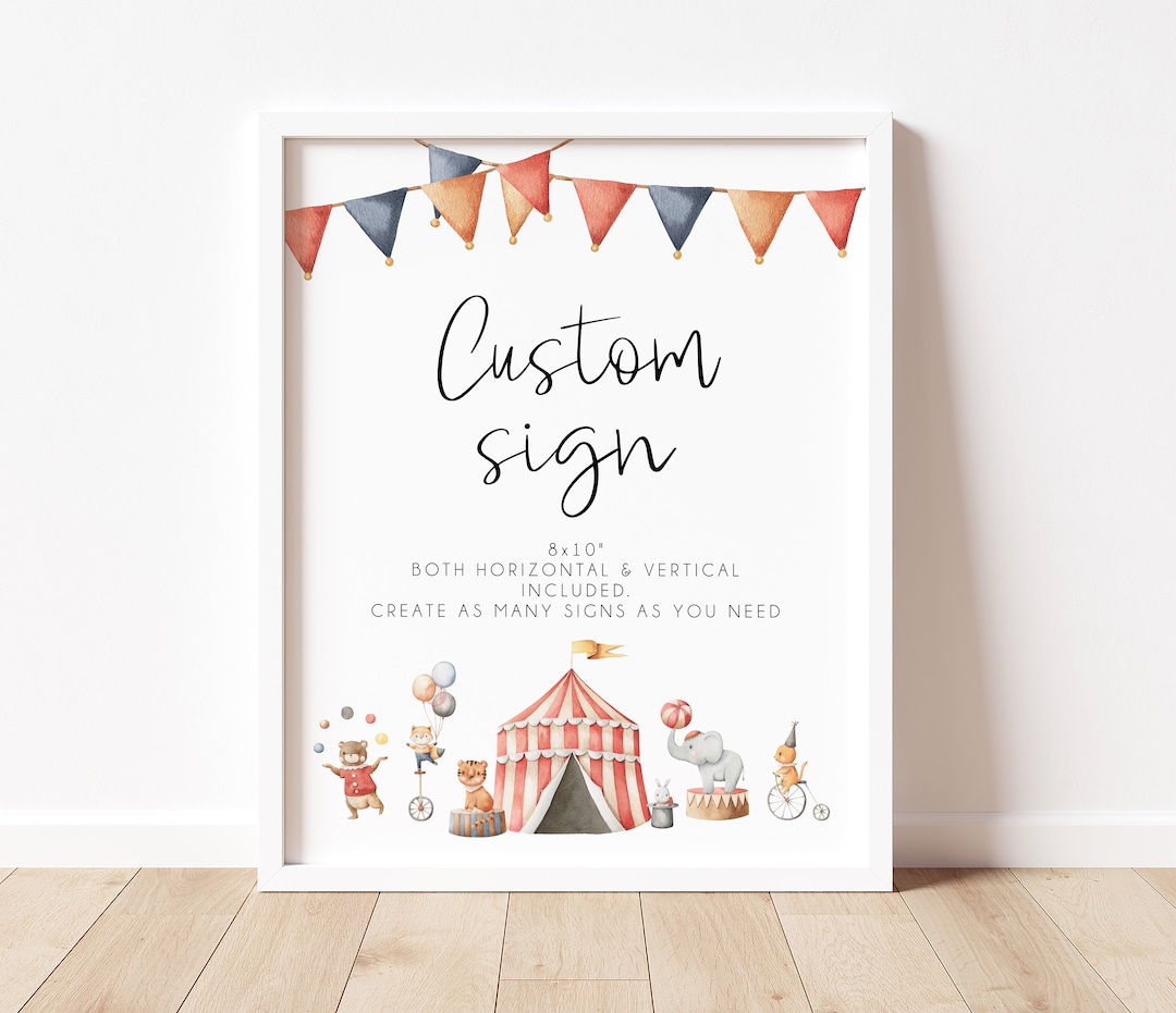 Circus Custom Sign Template, Circus Birthday Party Editable Sign ...