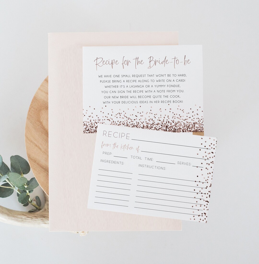 Rose Gold Recipe for the Bride-to-be Card Insert Template, Blush Recipe ...