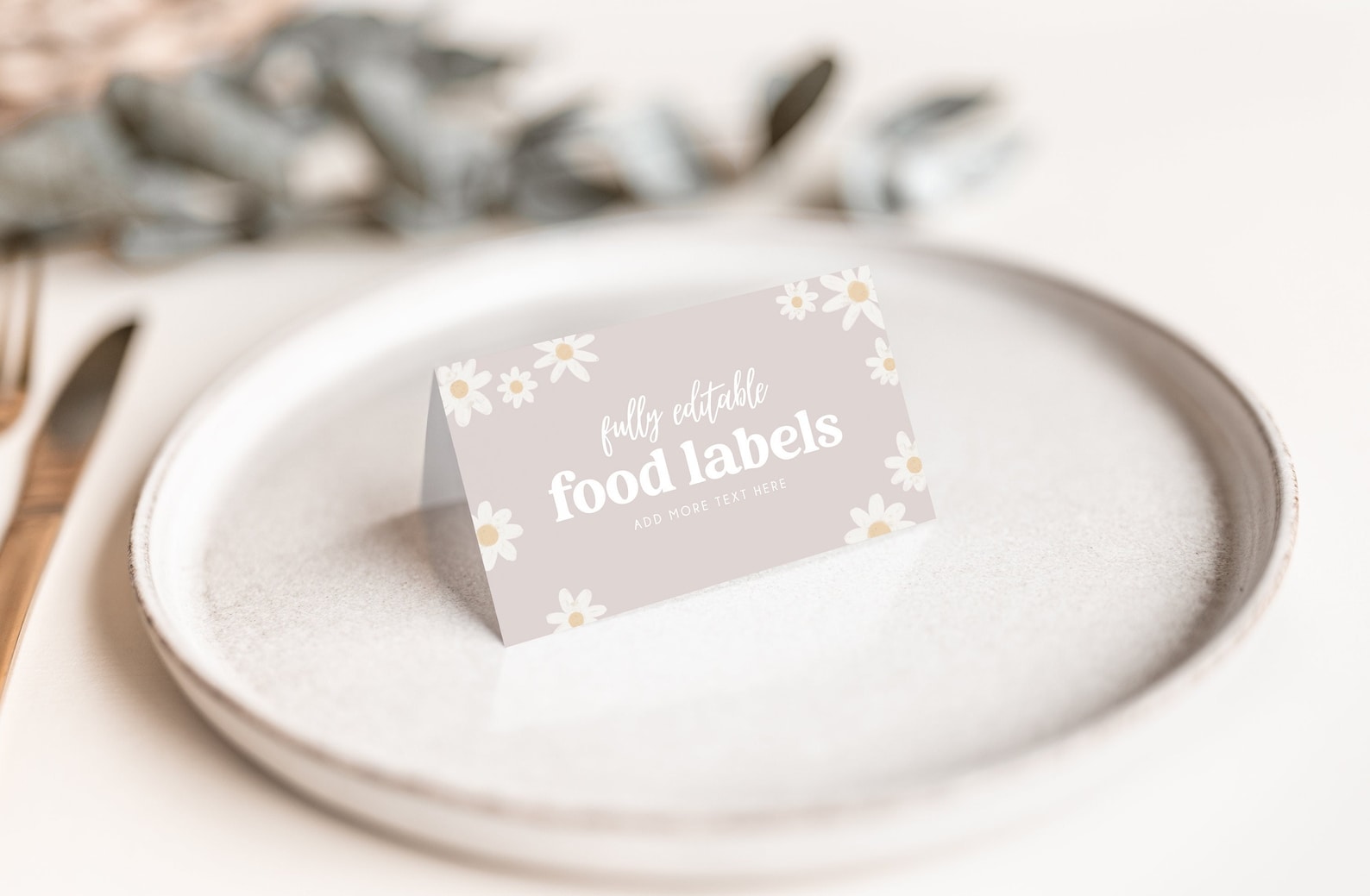 Daisy Food Labels & Name Cards Template, Bohemian Daisy Flowers ...