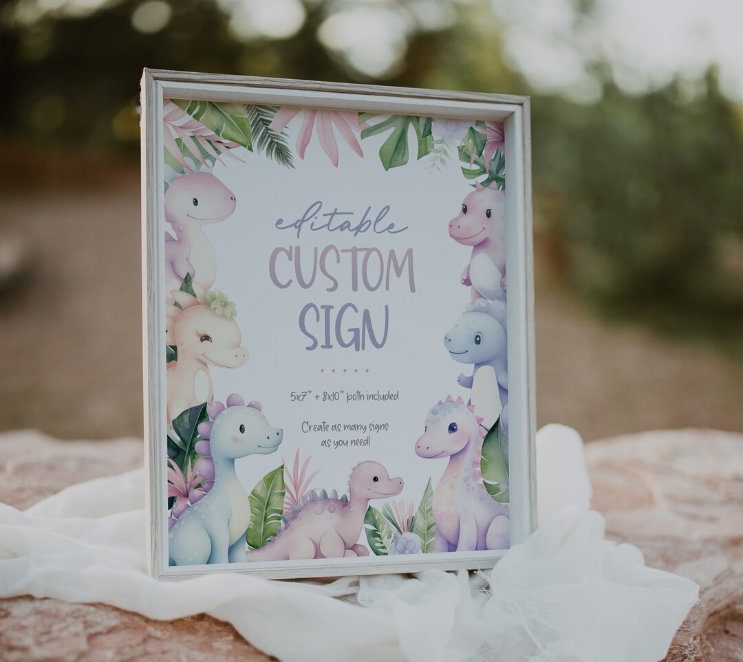 Pastel Dinosaur Editable Sign Template, Girl Dino Birthday Custom Sign ...