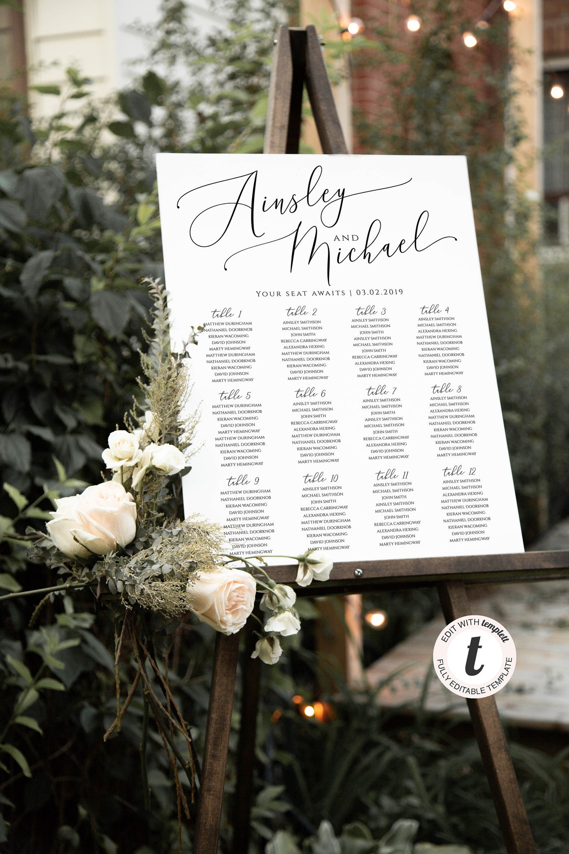 Wedding Seating Chart Brides & Grooms Name Table Poster DIY - Etsy