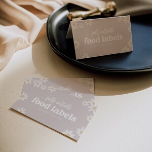 Daisy Food Labels & Name Cards Template, Bohemian Daisy Flowers ...