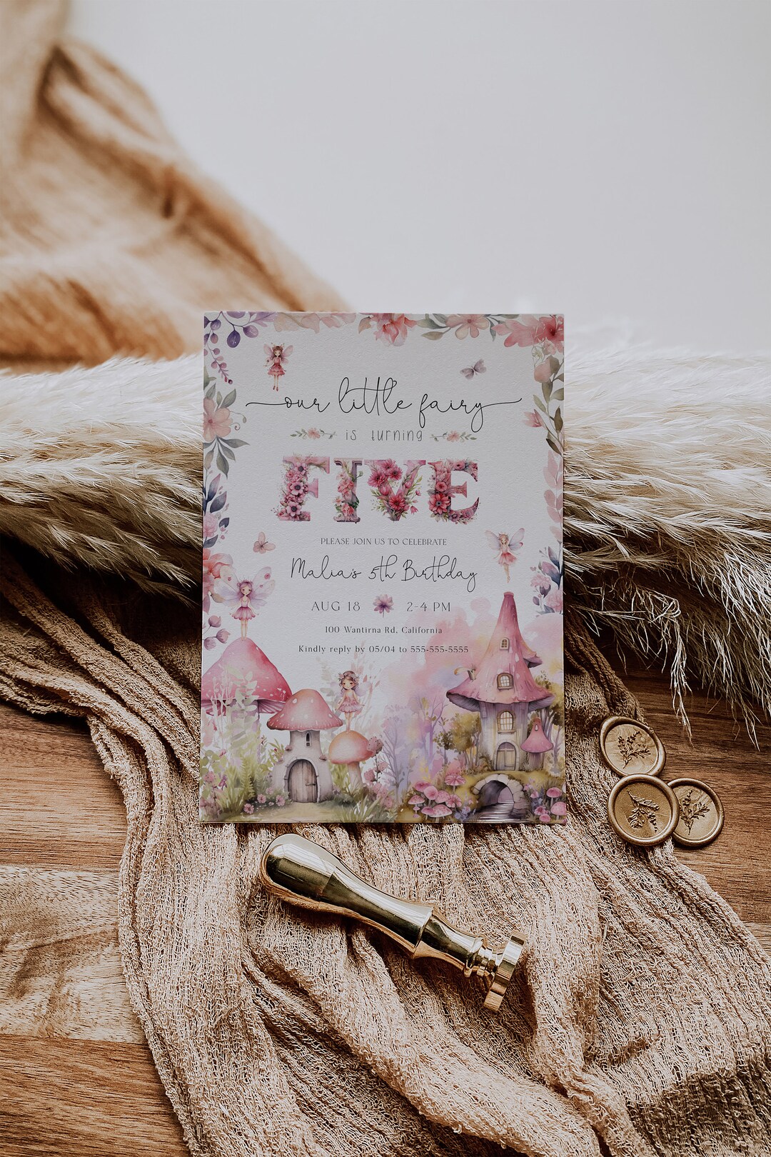 Fairy 5th Birthday Party Editable Invitation, Our Little Fairy Fifth ...