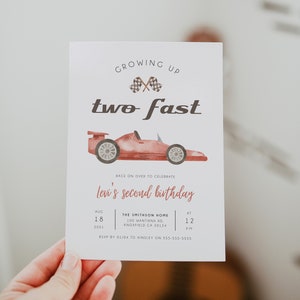 Growing up Two Fast Birthday Invitation Editable, Red Race Car Second ...