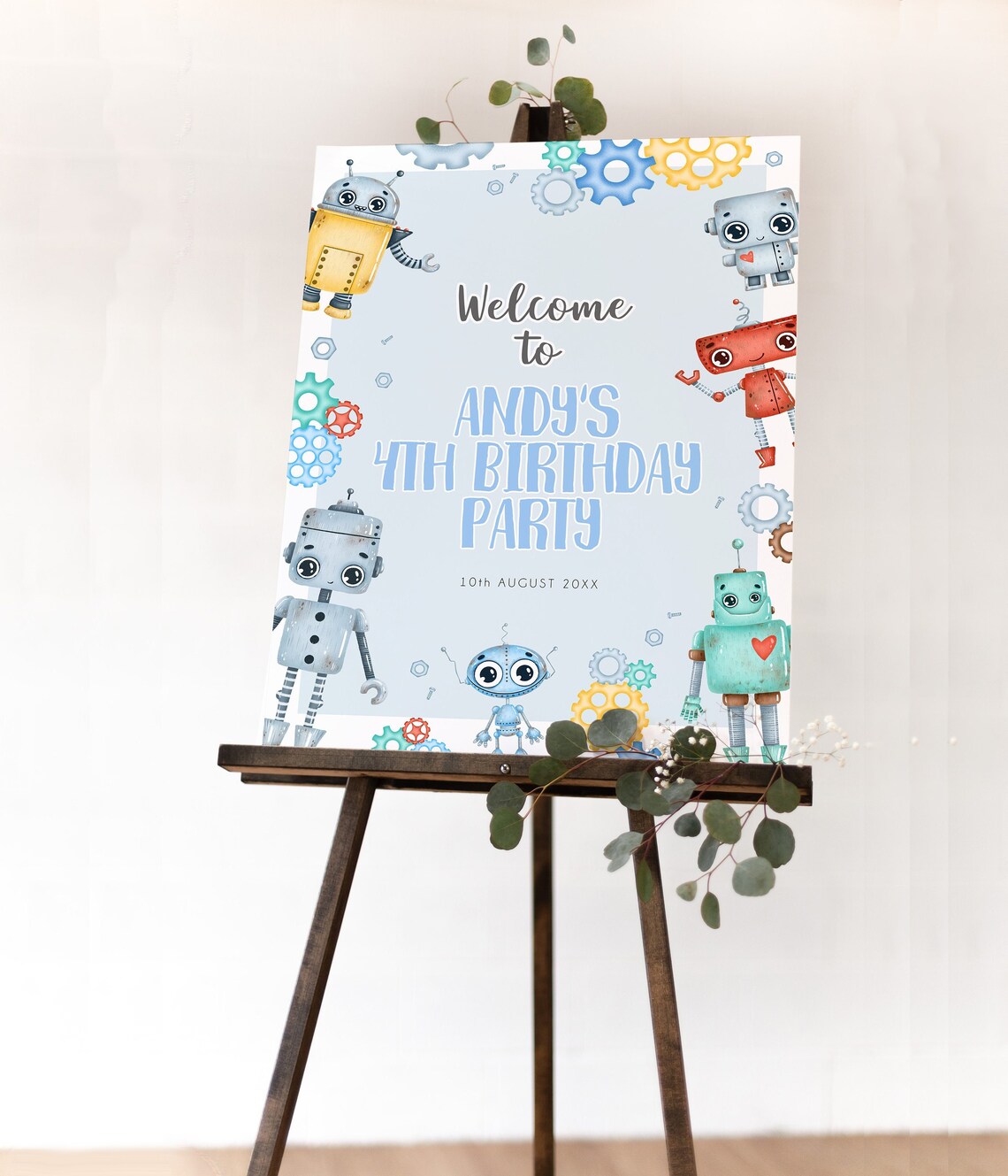 Robot Themed Birthday Welcome Sign Template Robot Birthday | Etsy