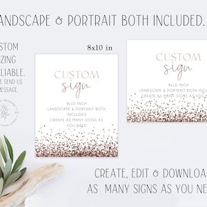 Rose Gold Custom Sign Template, Create Your Own Signs, Blush Bridal ...