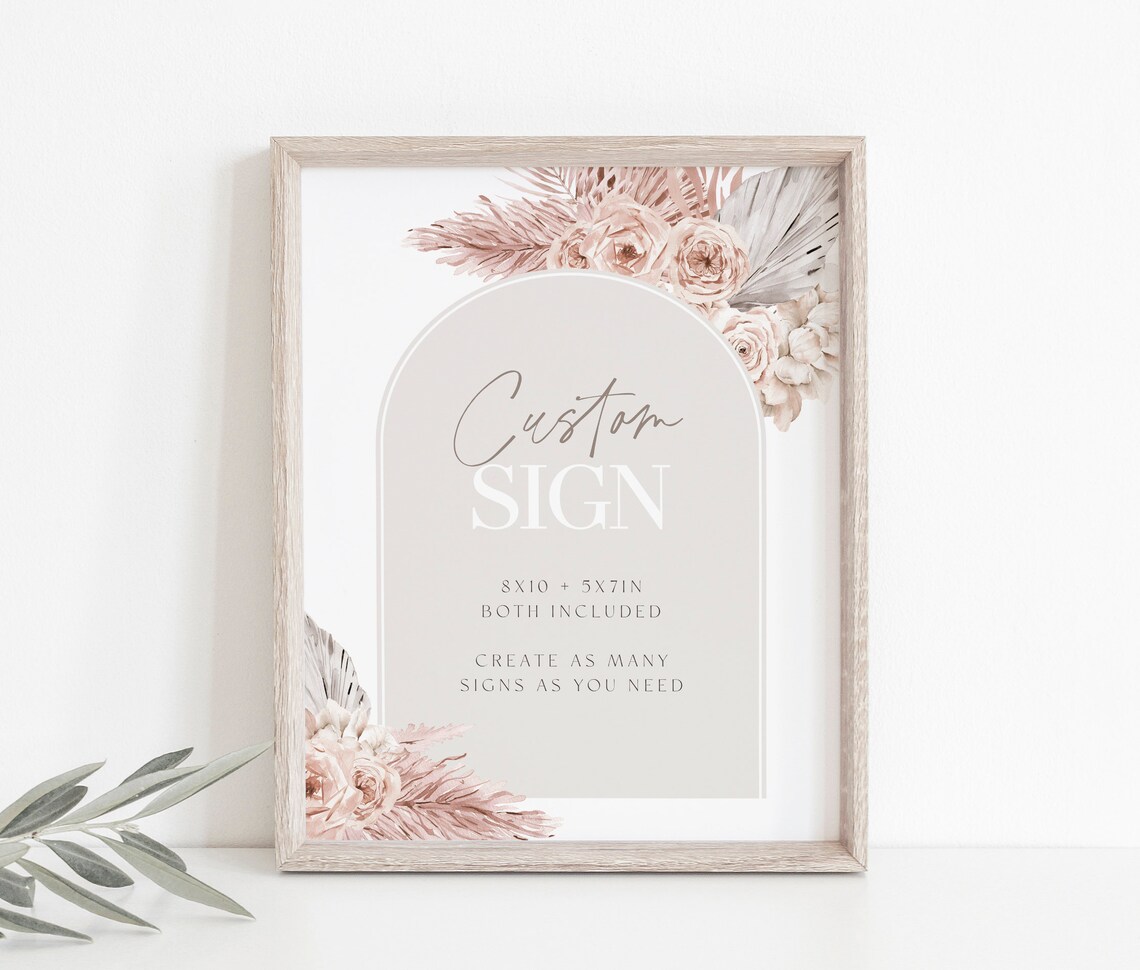 Boho Floral Arch Custom Sign Template Beige Wedding Editable - Etsy