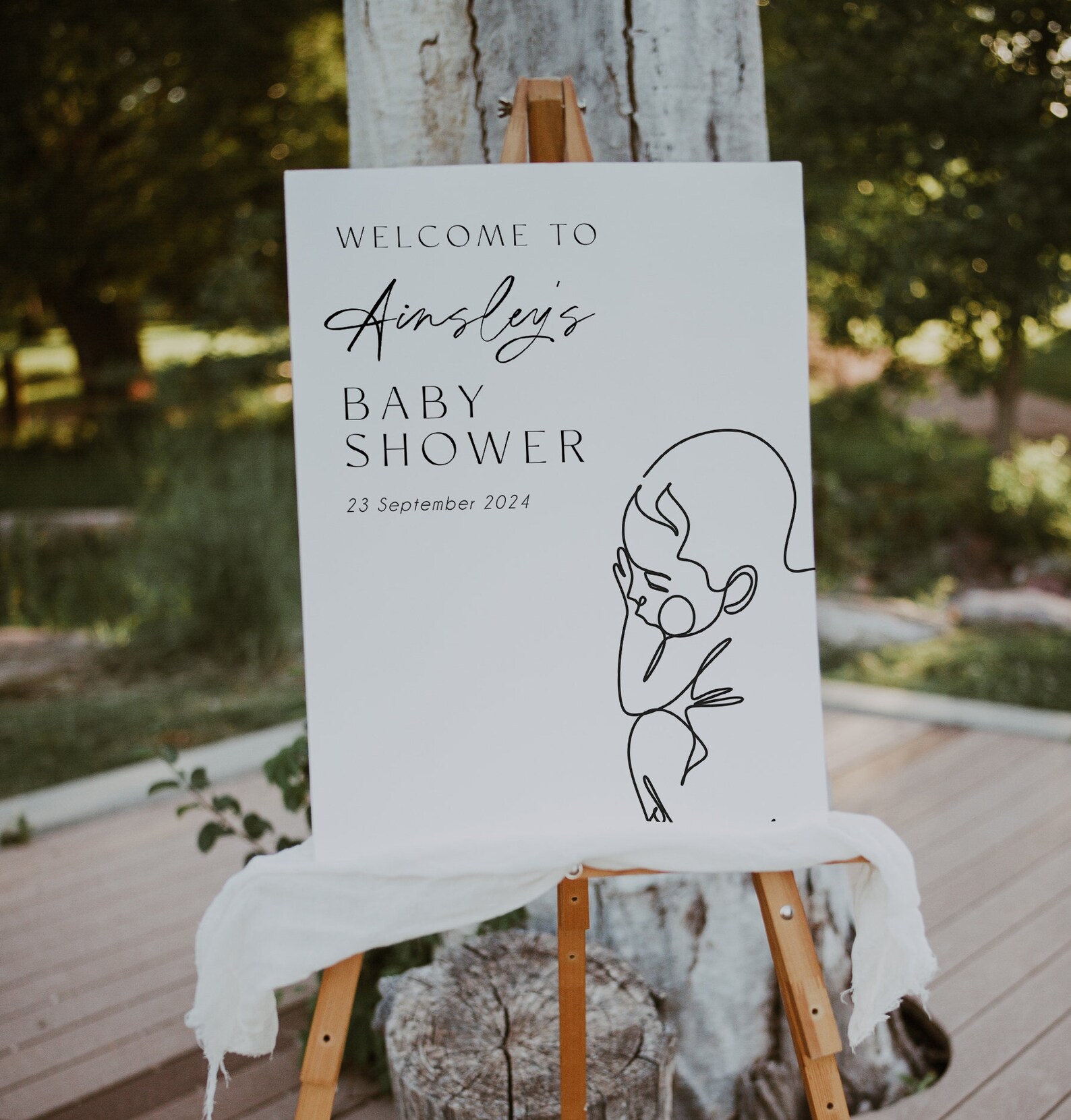 Minimalist Baby Line Art Welcome Sign, Modern Baby Shower Sign, Instant ...